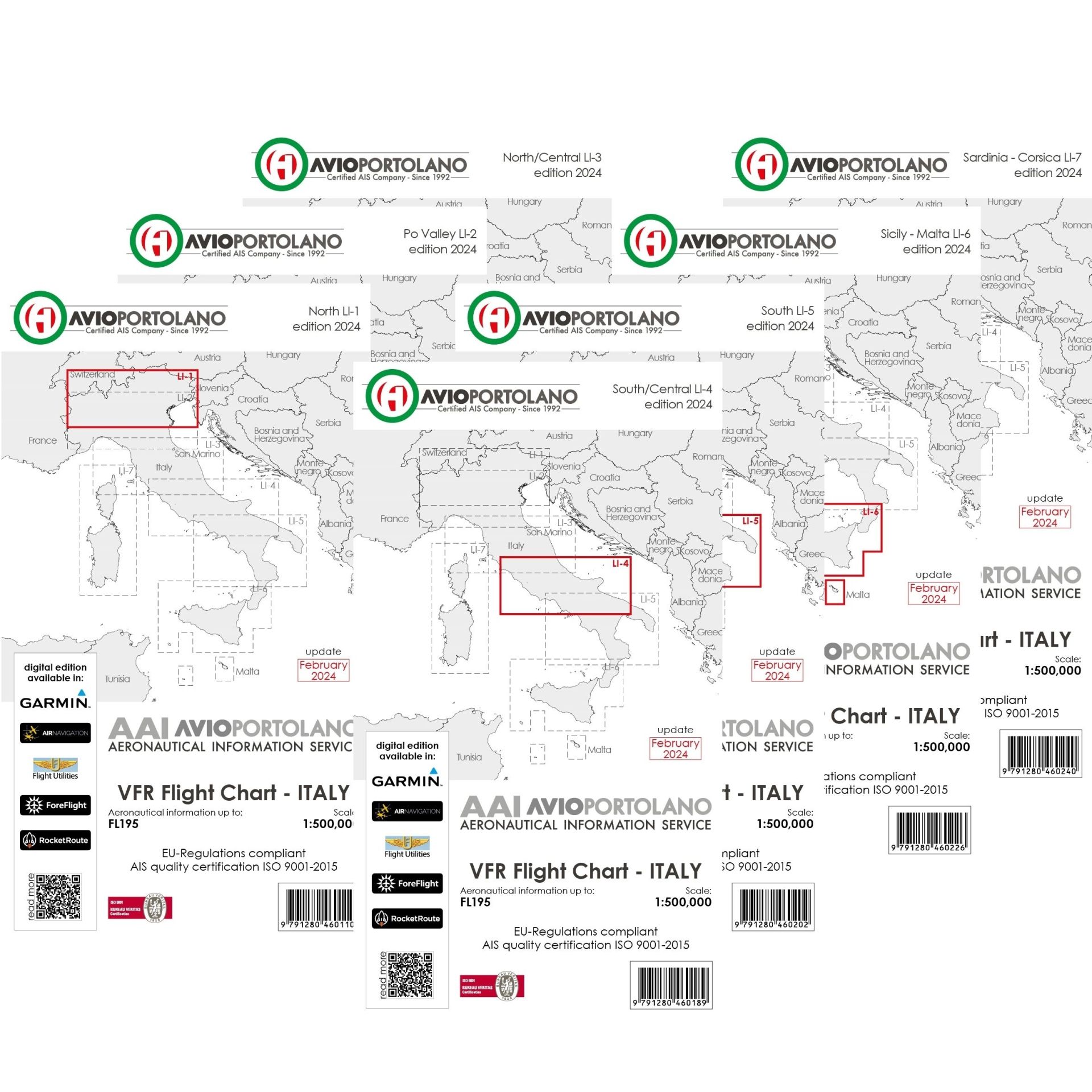 Avioportolano VFR Chart Italy, Set (7 sheets), 2025 | 10833