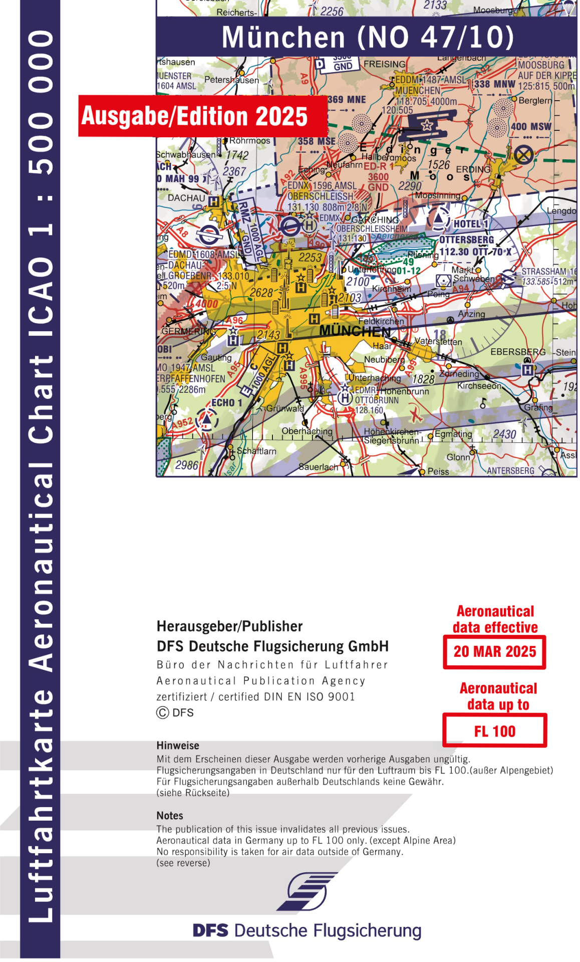 ICAO chart of Germany, ICAO chart of Munich, VFR chart with a scale of ...