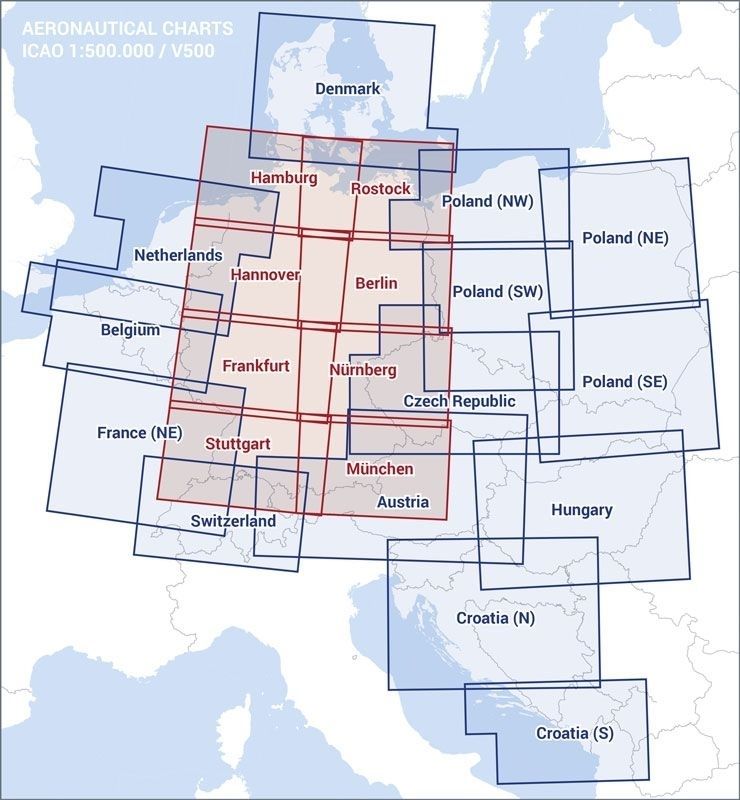 ICAO chart set of Germany, VFR chart set with a scale of 1:500.000