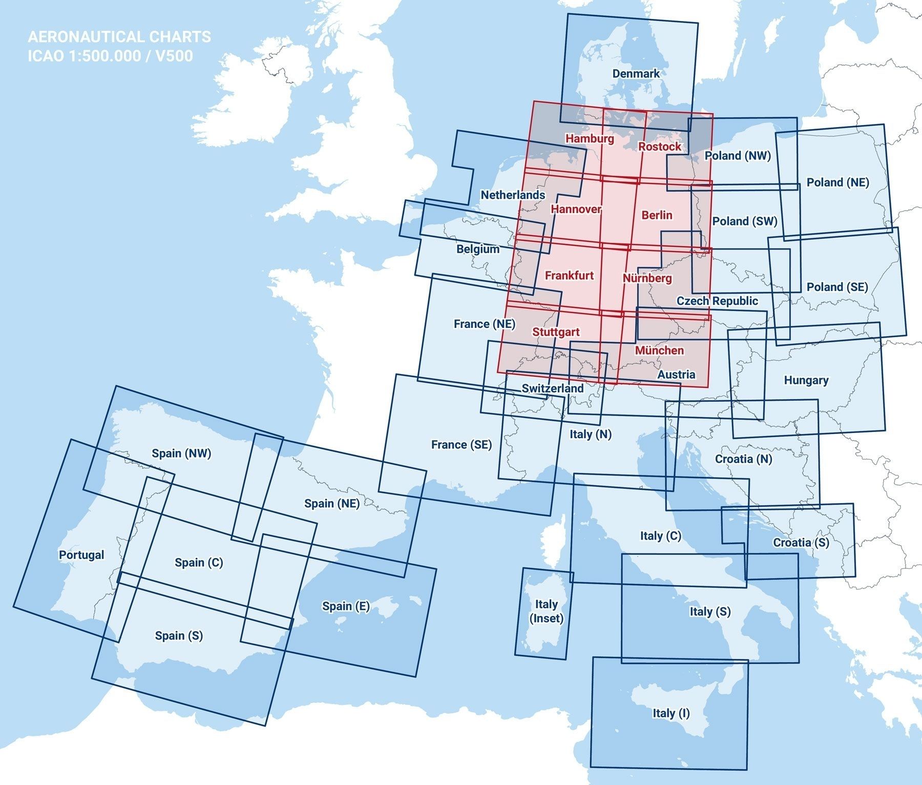 ICAO chart of Germany, ICAO chart of Munich, VFR chart with a scale of ...